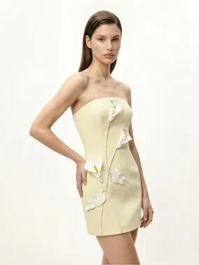 JW PEI | Dresses | Jw Pei Strapless Cream Mini Dress With White Floral ...